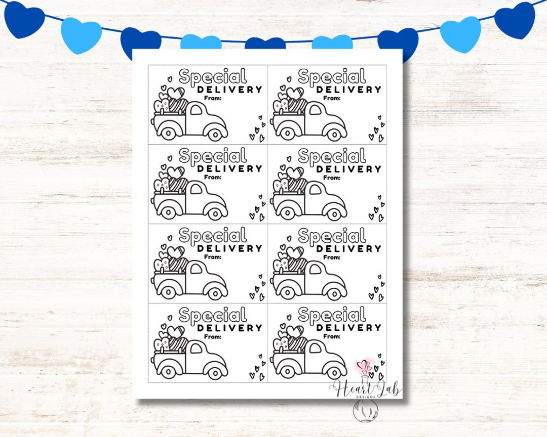 Printable Special Delivery Truck Classroom Valentine Cards for Kids ...
