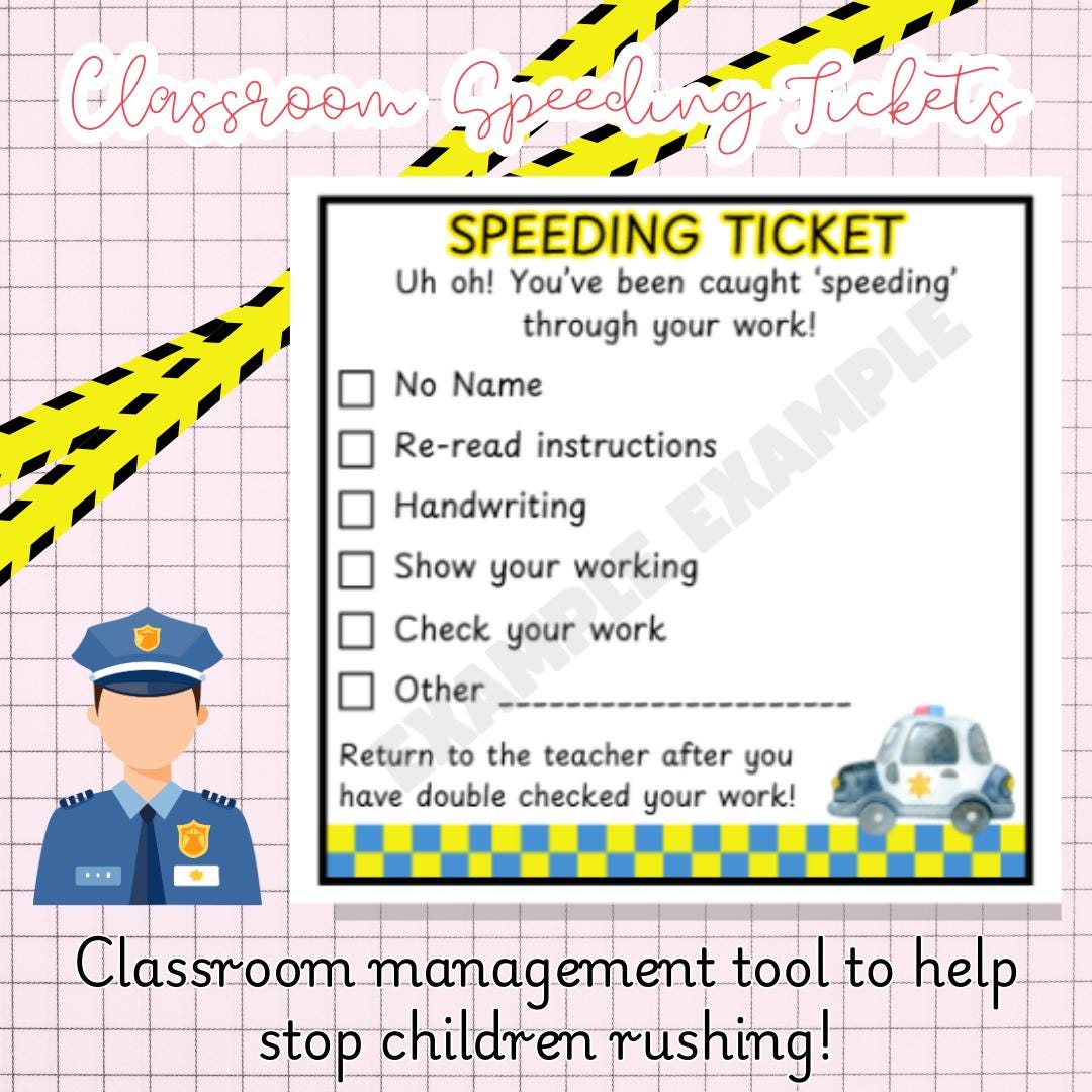 Classroom Speeding Ticket | Teacher Ticket | Pupil Correction Checklist ...