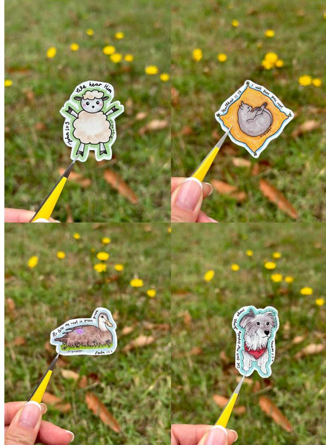 Animal Die Cut Vinyl Stickers Set of 4 Bible Verse Christian Faith Dog Duck Cat Sheep Proverbs ...