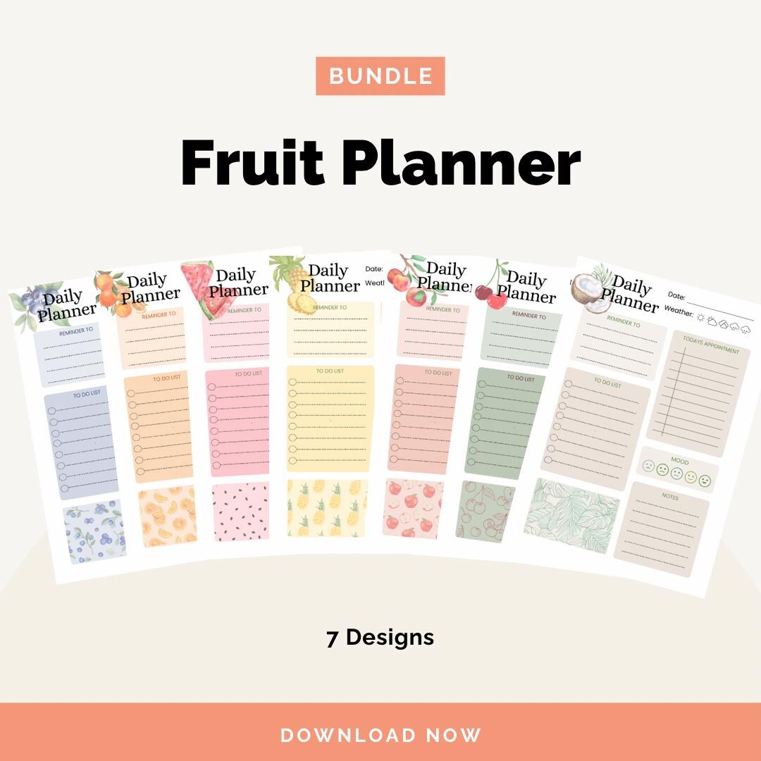 Set of 7 Daily Planners – Fruit Edition | Fruit-themed Daily Planner ...