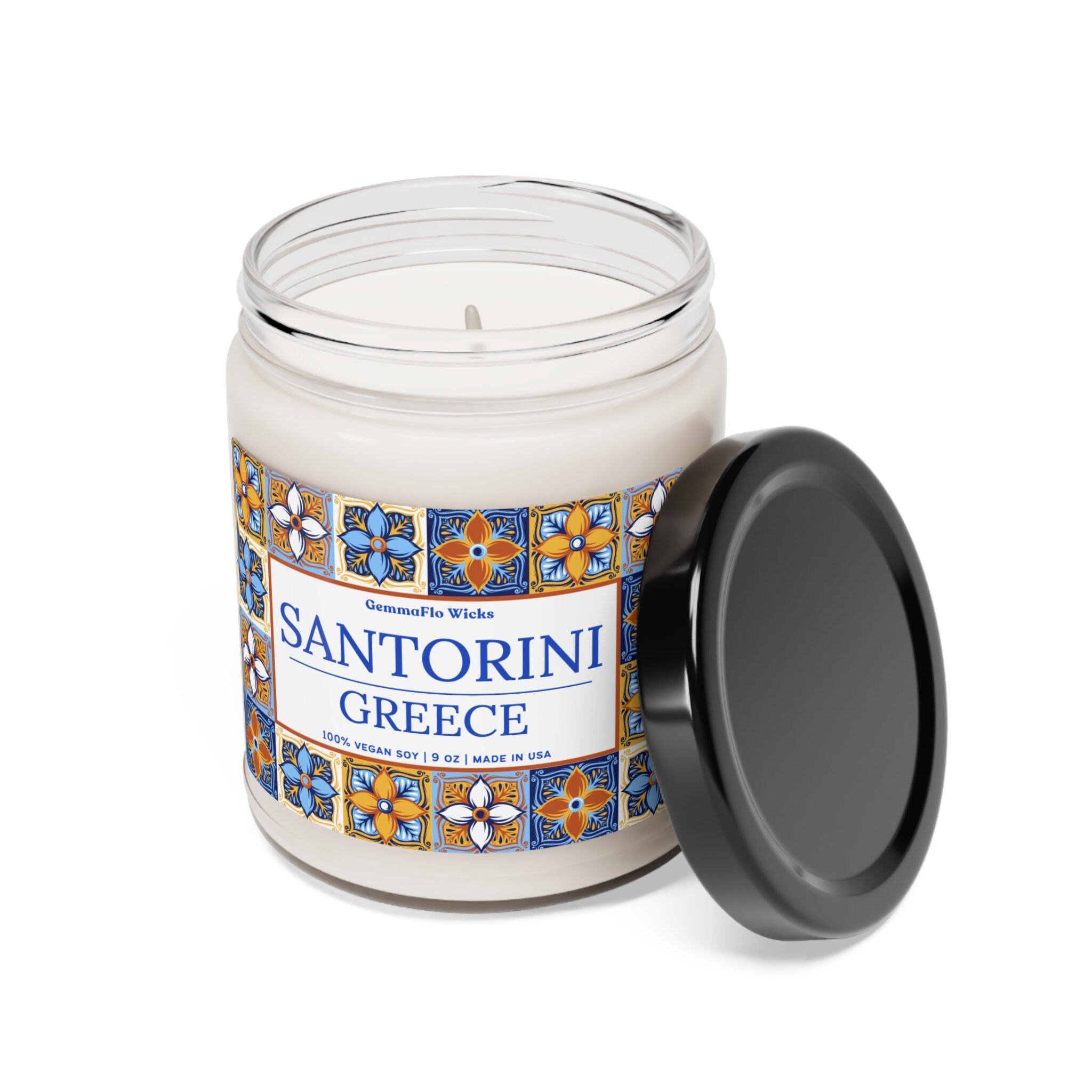 Santorini Greece Soy Wax Candle Greek Tile Blue Orange Design Kitchen ...