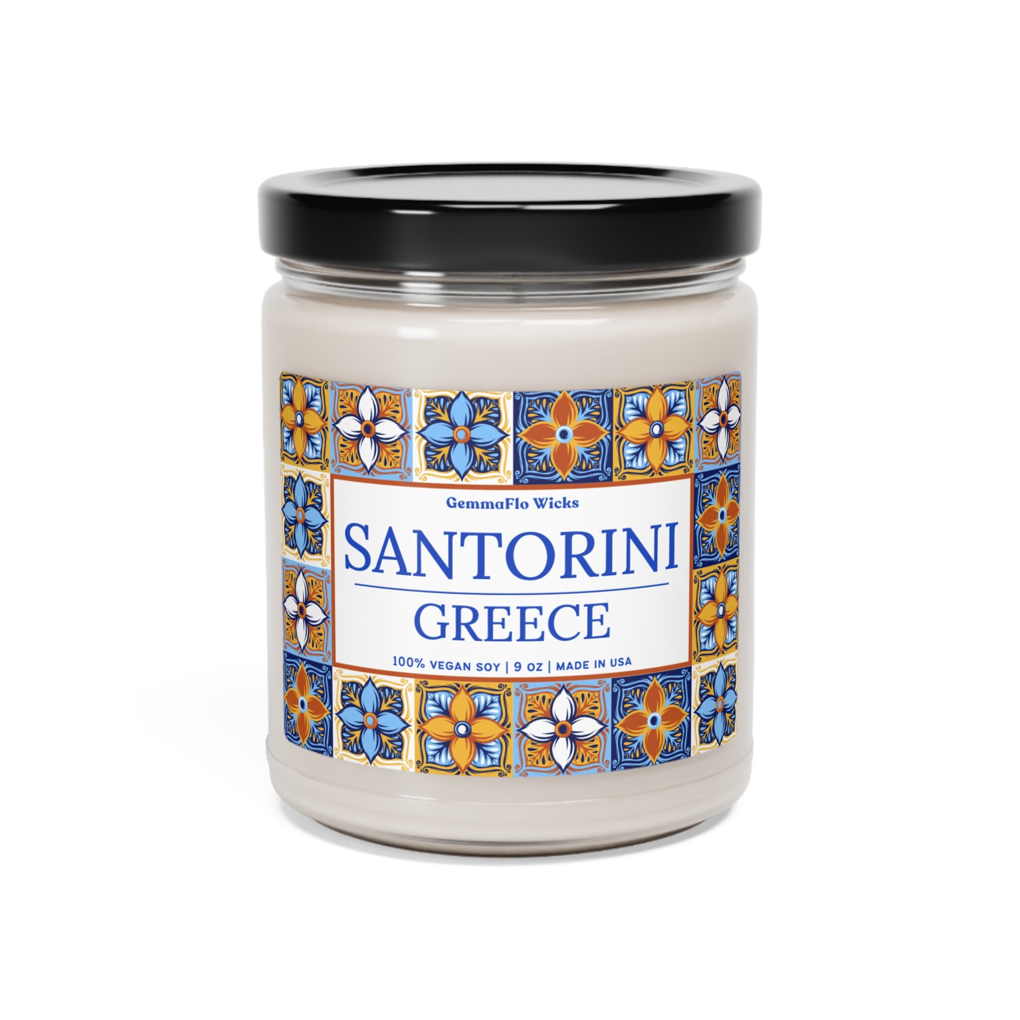 Santorini Greece Soy Wax Candle Greek Tile Blue Orange Design Kitchen ...