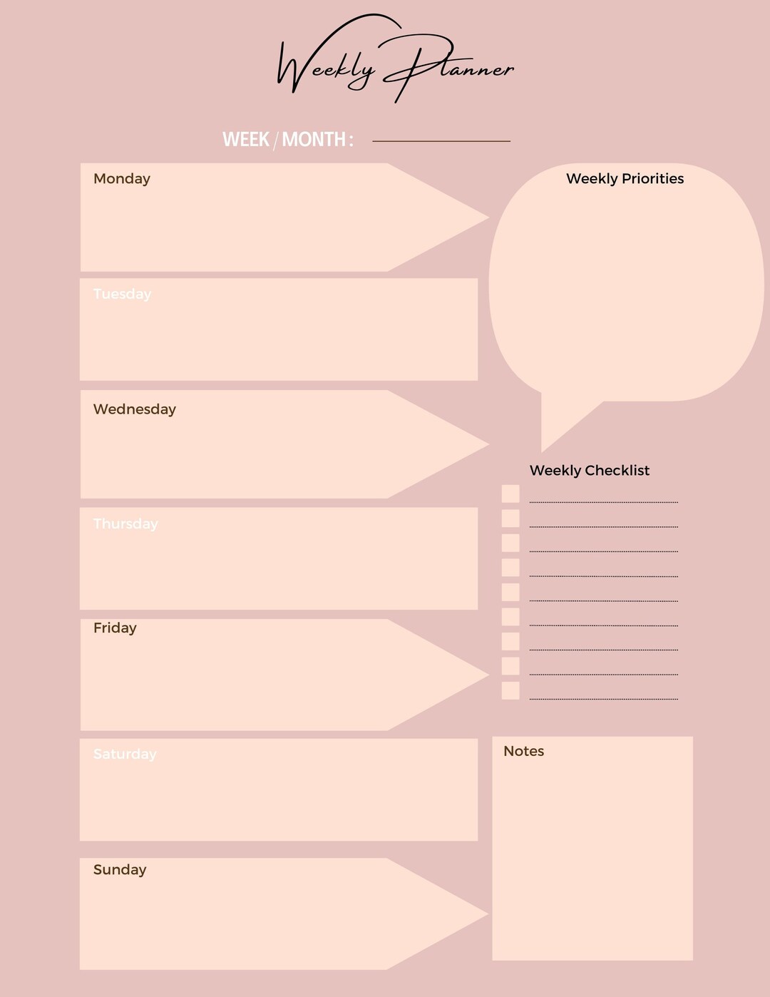 Weekly Planner Sheet - Etsy