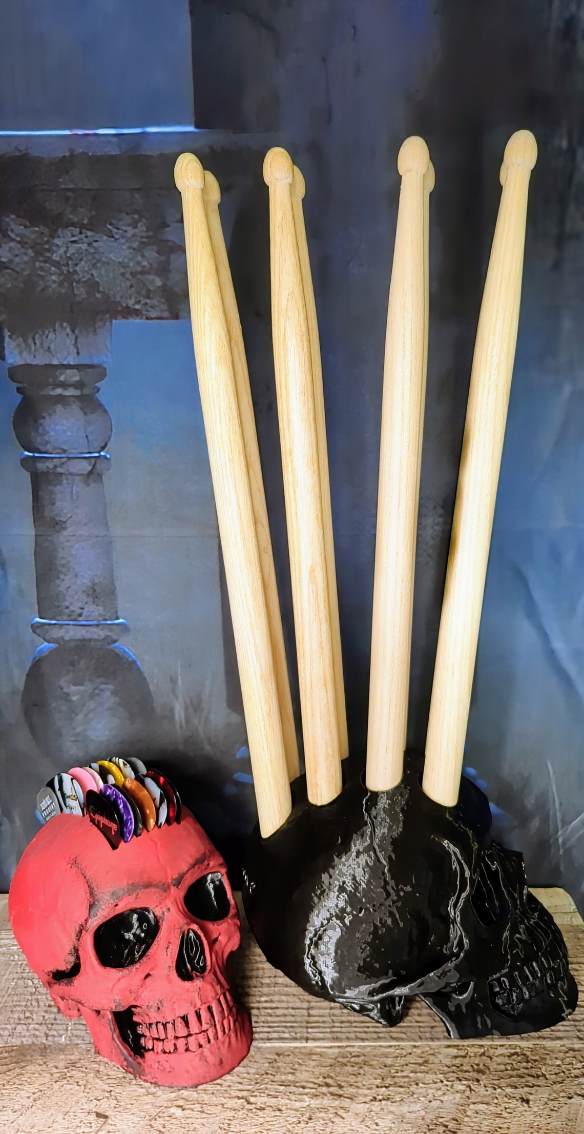 Drum Stick Holder Skull Mohawk, Drummer, Gift, Drumstick Storage - Etsy
