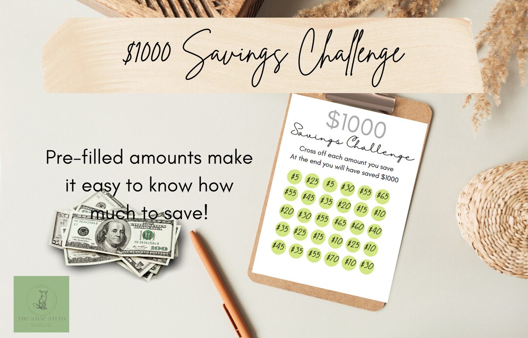 1000 Thousand Dollar Savings Challenge. Monthly Savings Tracker ...