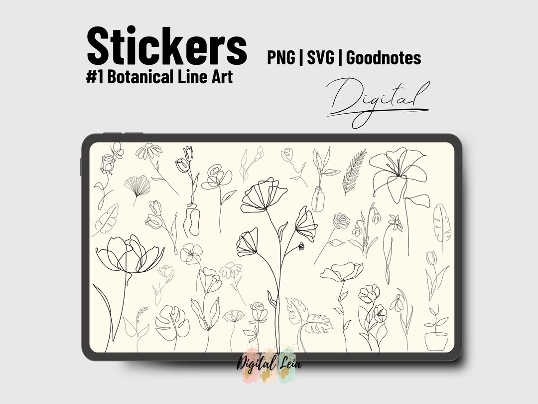 Botanical Line Art Stickers SVG PNG Goodnotes Stickers Digital Stickers ...