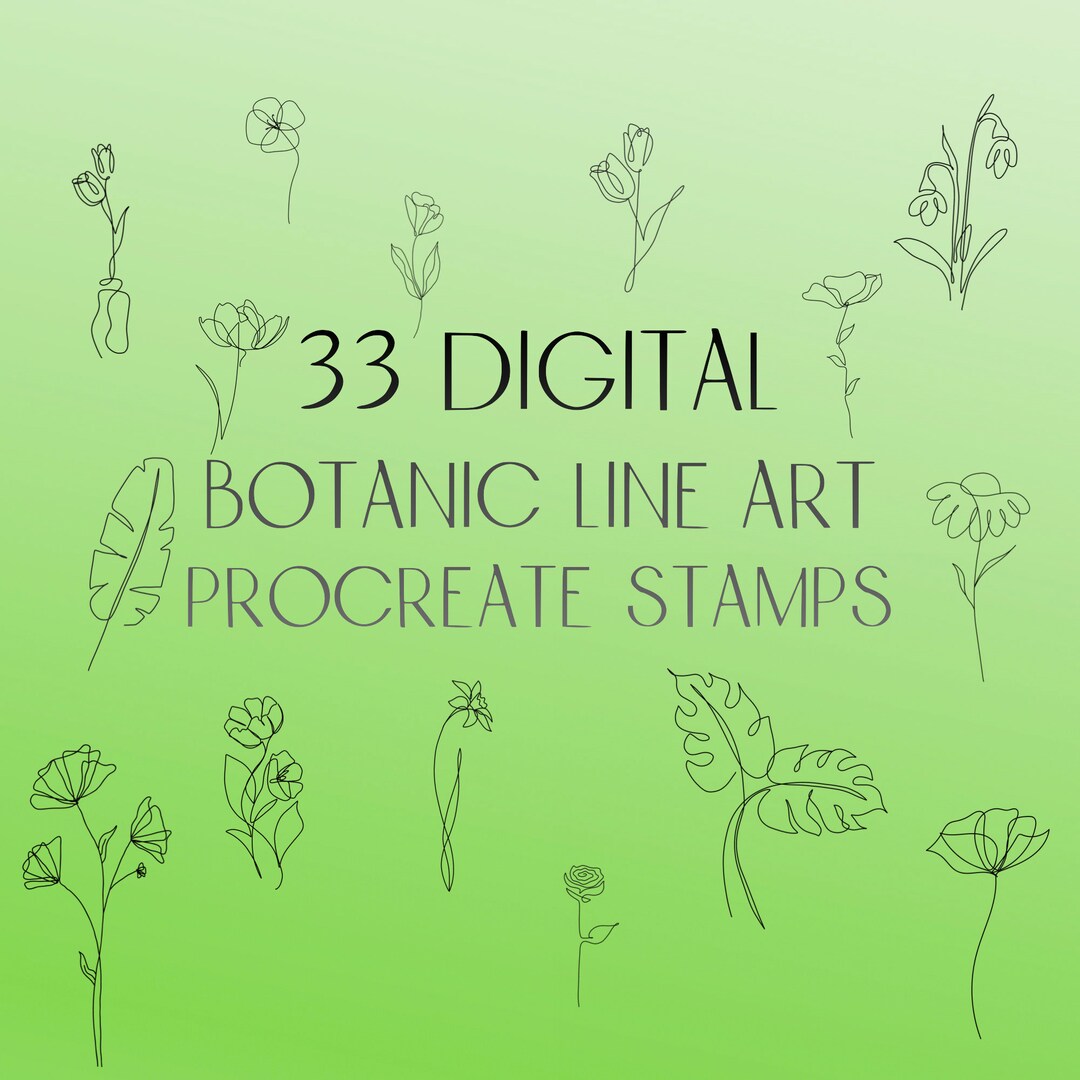 33 Botanic Line Art Procreate Stamps - Etsy