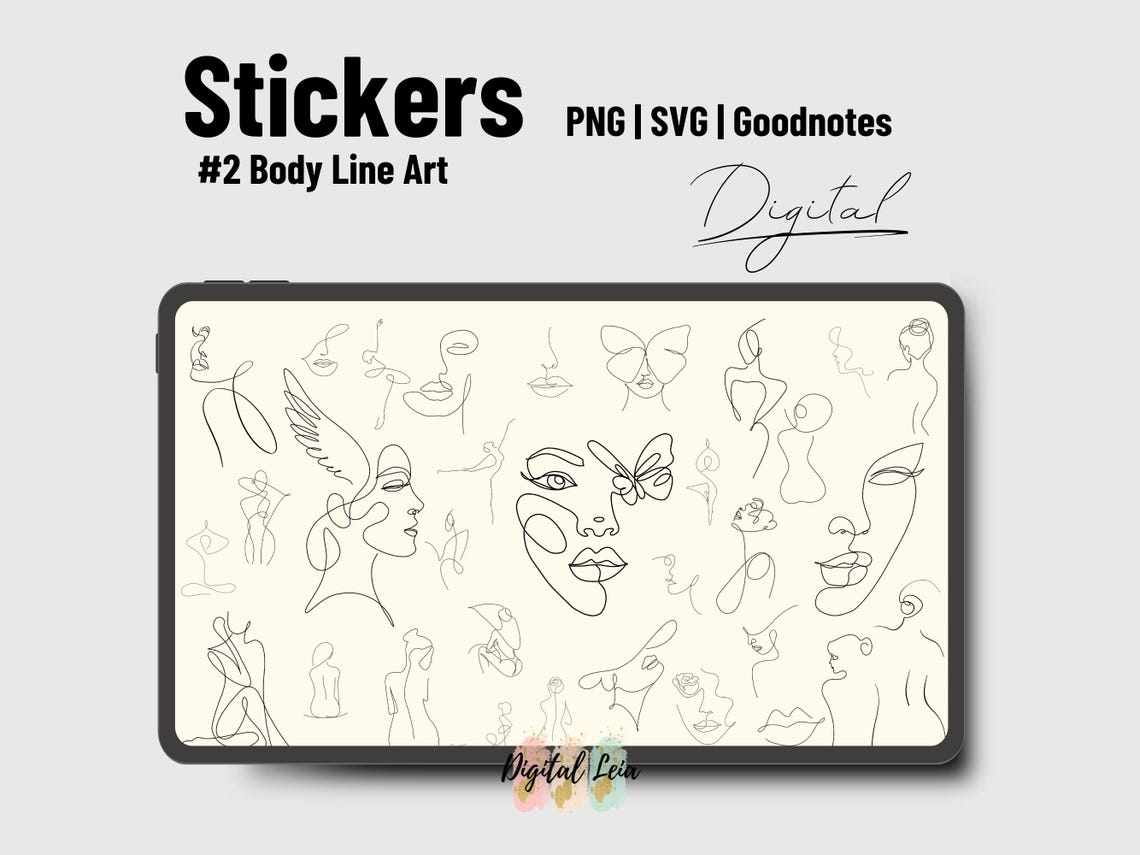 Body Line Art Stickers 300 Dpi PNG SVG Goodnotes Stickers Digital ...