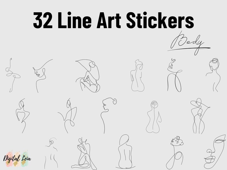 Body Line Art Stickers 300 Dpi PNG SVG Goodnotes Stickers Digital ...