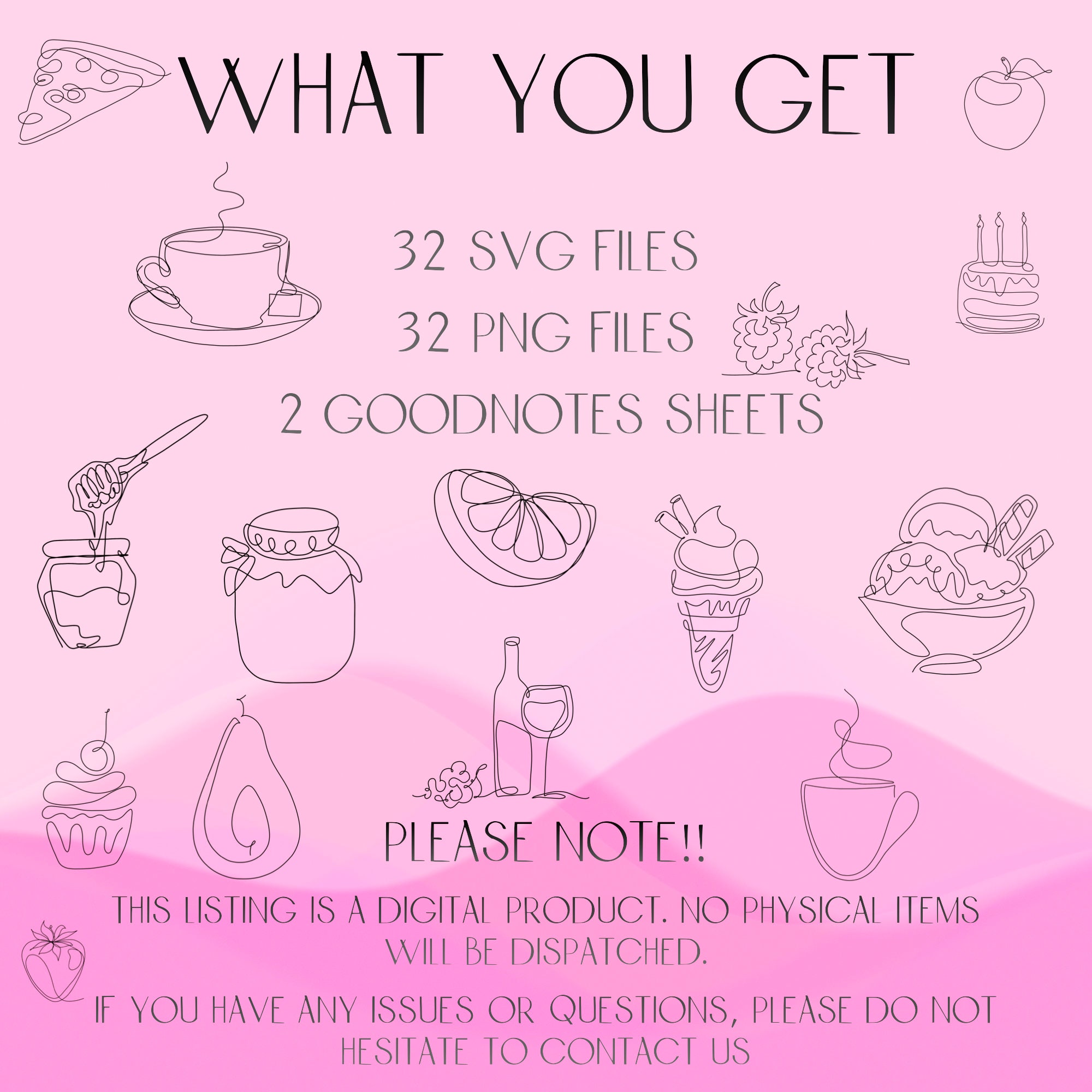 32 Food Line Art Stickers Svg Png Free Goodnotes Stickers - Etsy