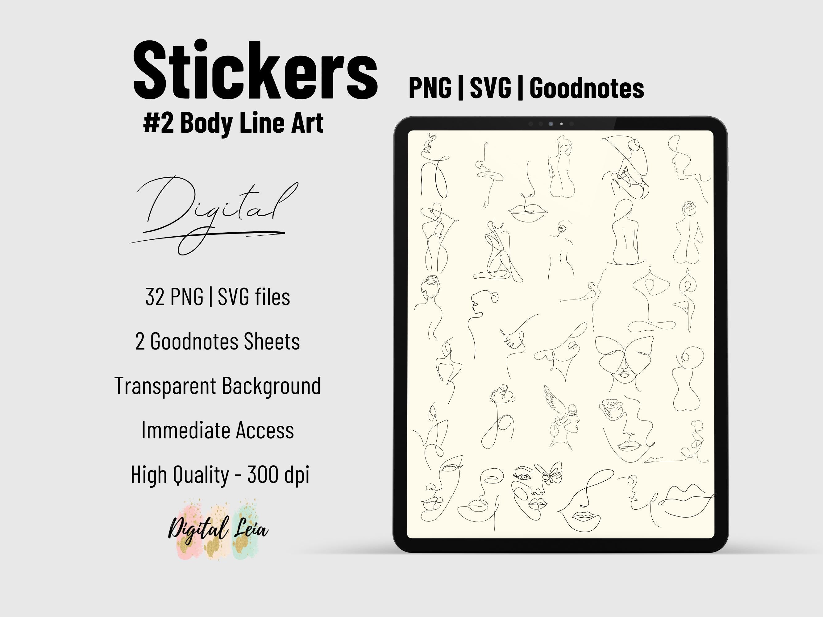 Body Line Art Stickers 300 Dpi PNG SVG Goodnotes Stickers Digital ...