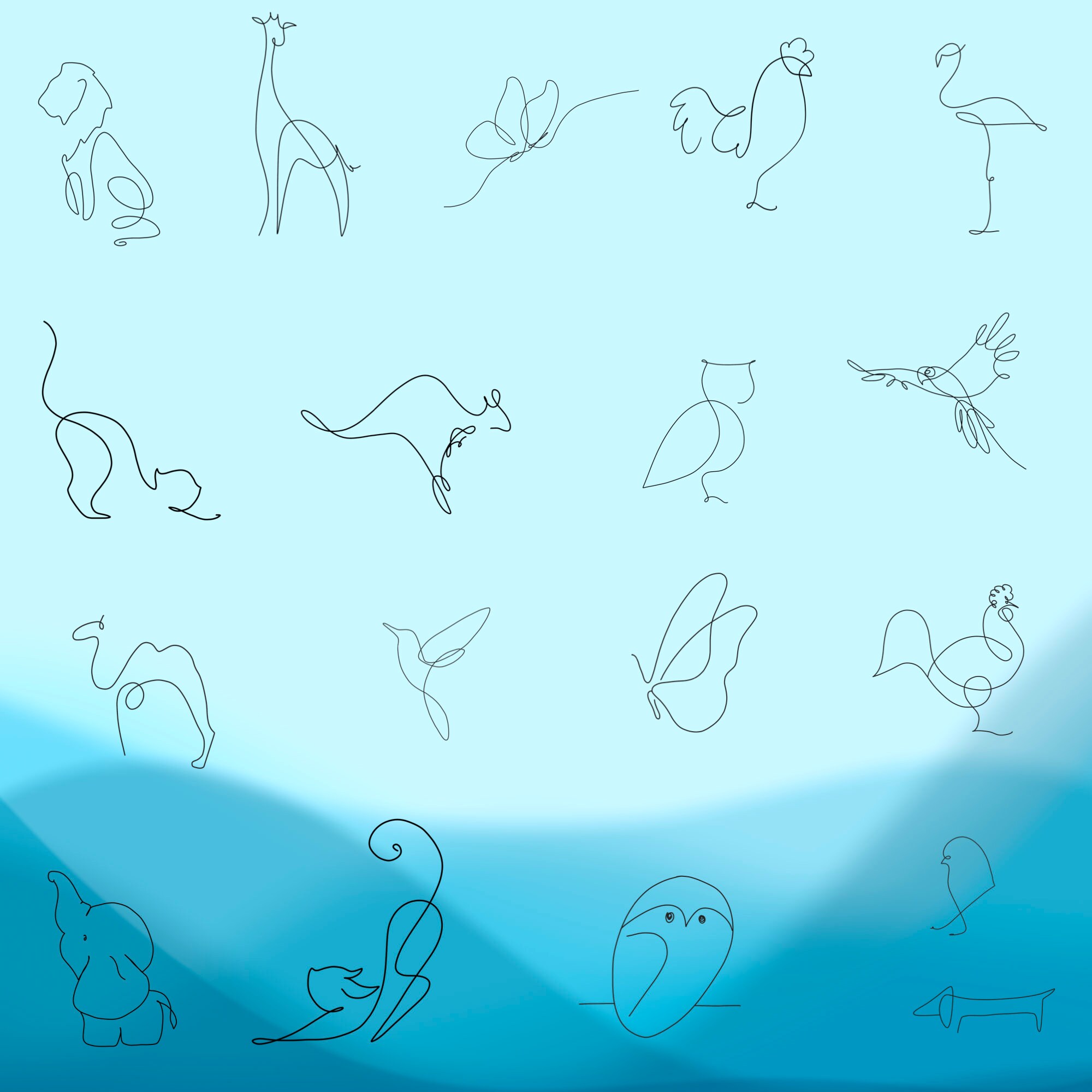 35 Animals Line Art Stickers PNG SVG Free Goodnotes Stickers - Etsy