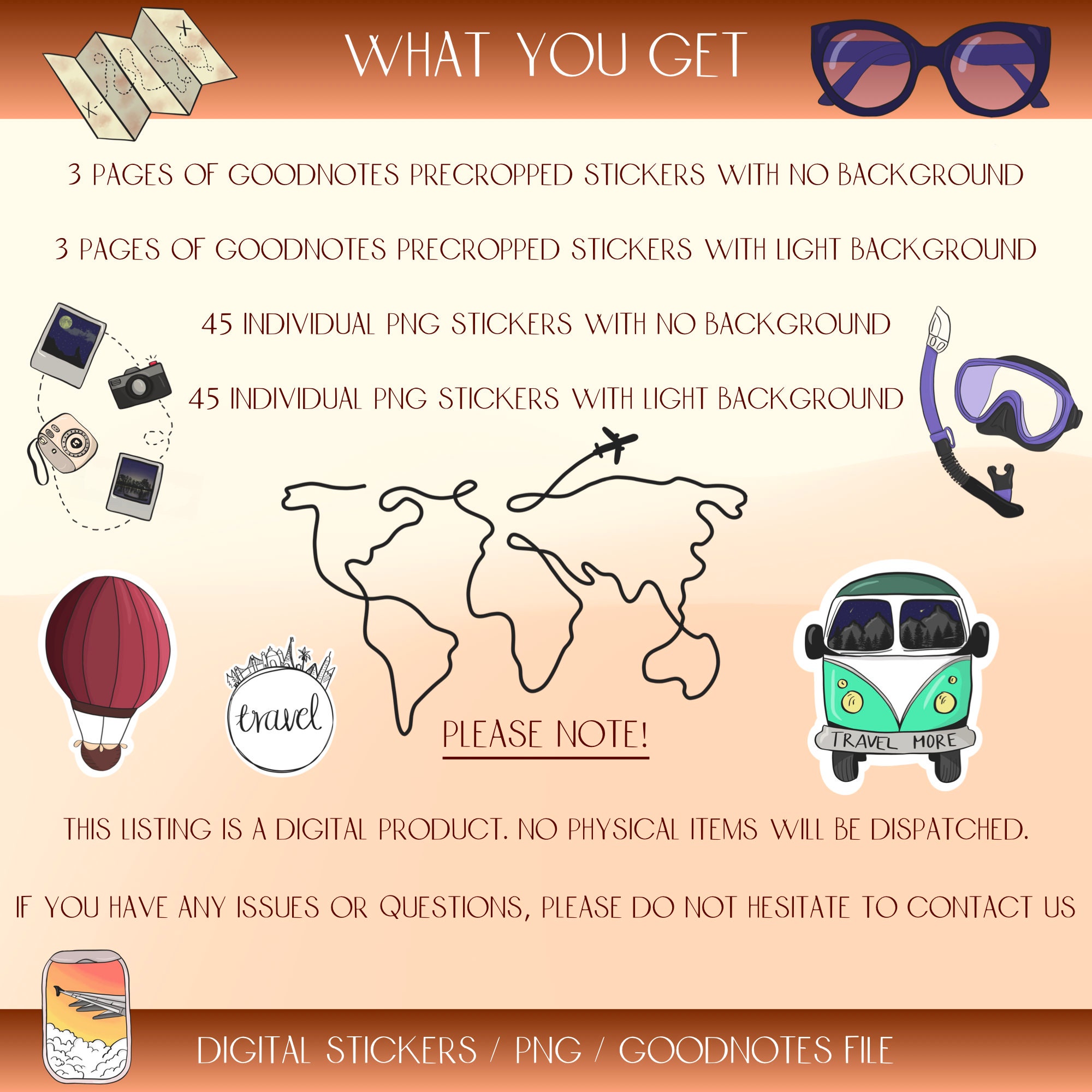 Digital Travel Stickers, 300 Dpi, PNG and Goodnotes File - Etsy
