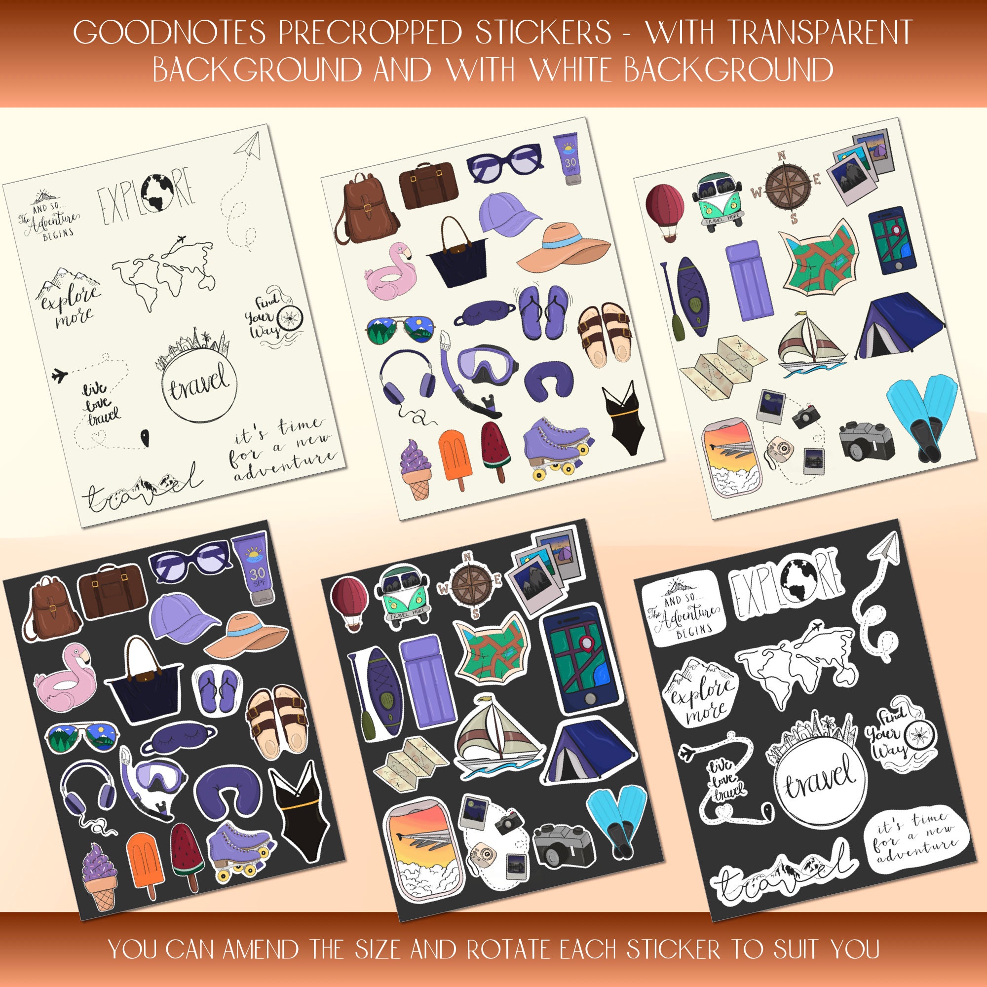 Digital Travel Stickers, 300 Dpi, PNG and Goodnotes File - Etsy