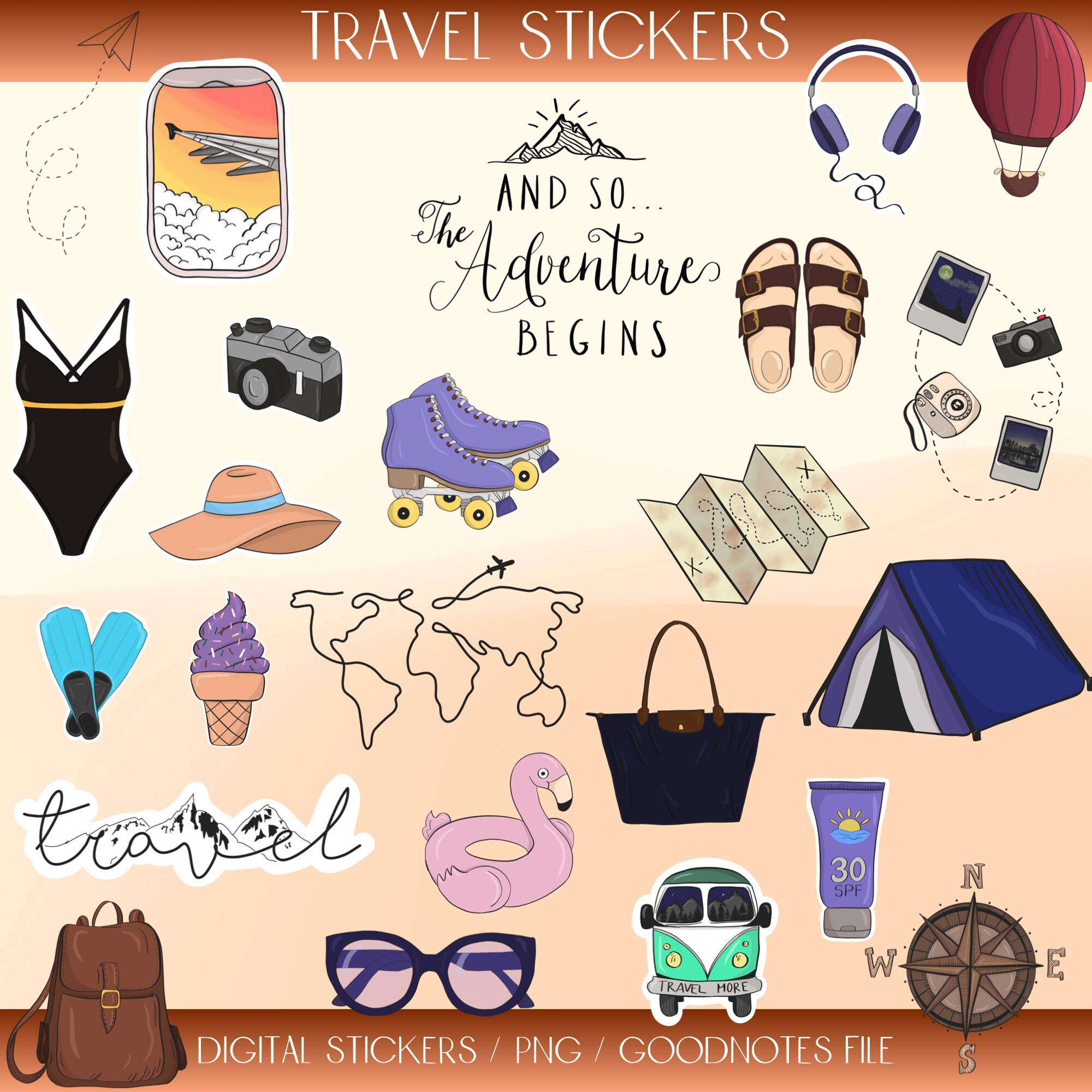 Digital Travel Stickers, 300 Dpi, PNG and Goodnotes File - Etsy
