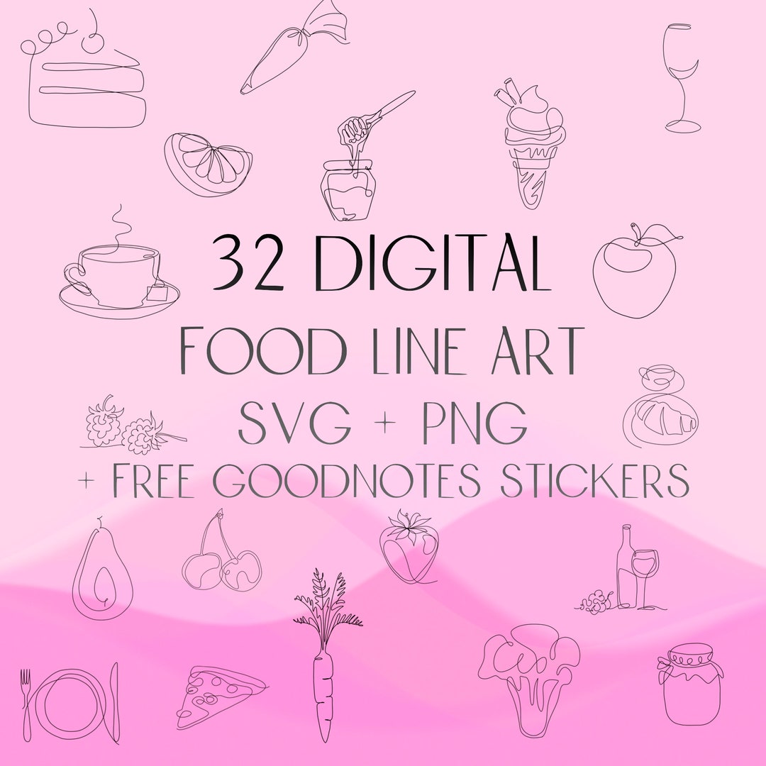 32 Food Line Art Stickers Svg Png Free Goodnotes Stickers - Etsy