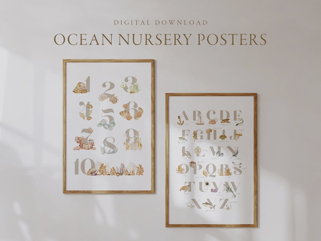 Ocean Alphabet & Numbers Poster Set: Montessori Nursery Decor (digital ...