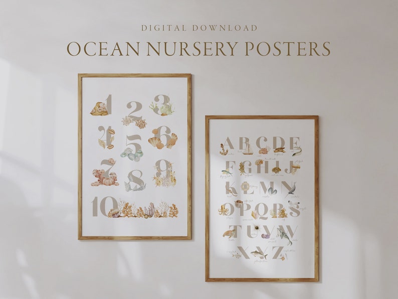 Ocean Alphabet & Numbers Poster Set: Montessori Nursery Decor (digital ...