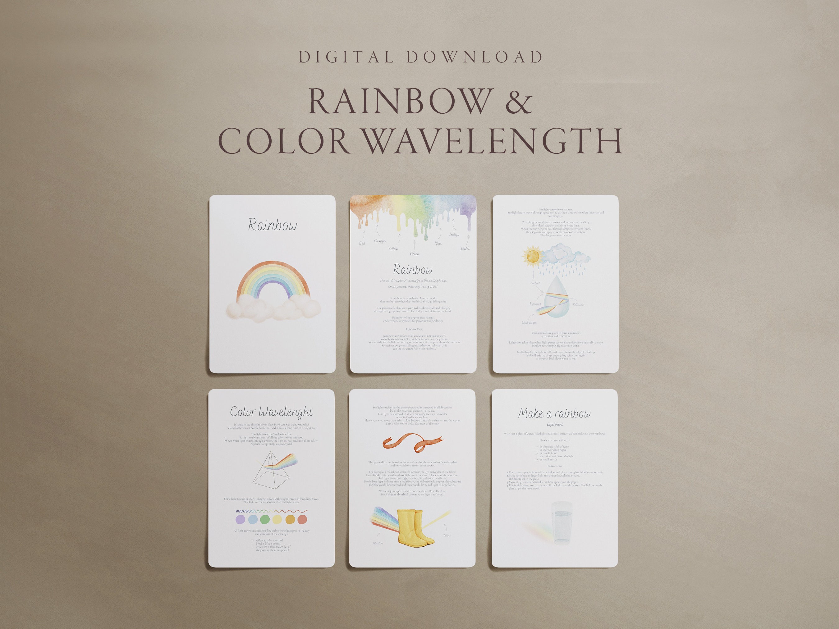 Rainbow and Color Wavelength Cards | Montessori Flashcards | Pre-school ...