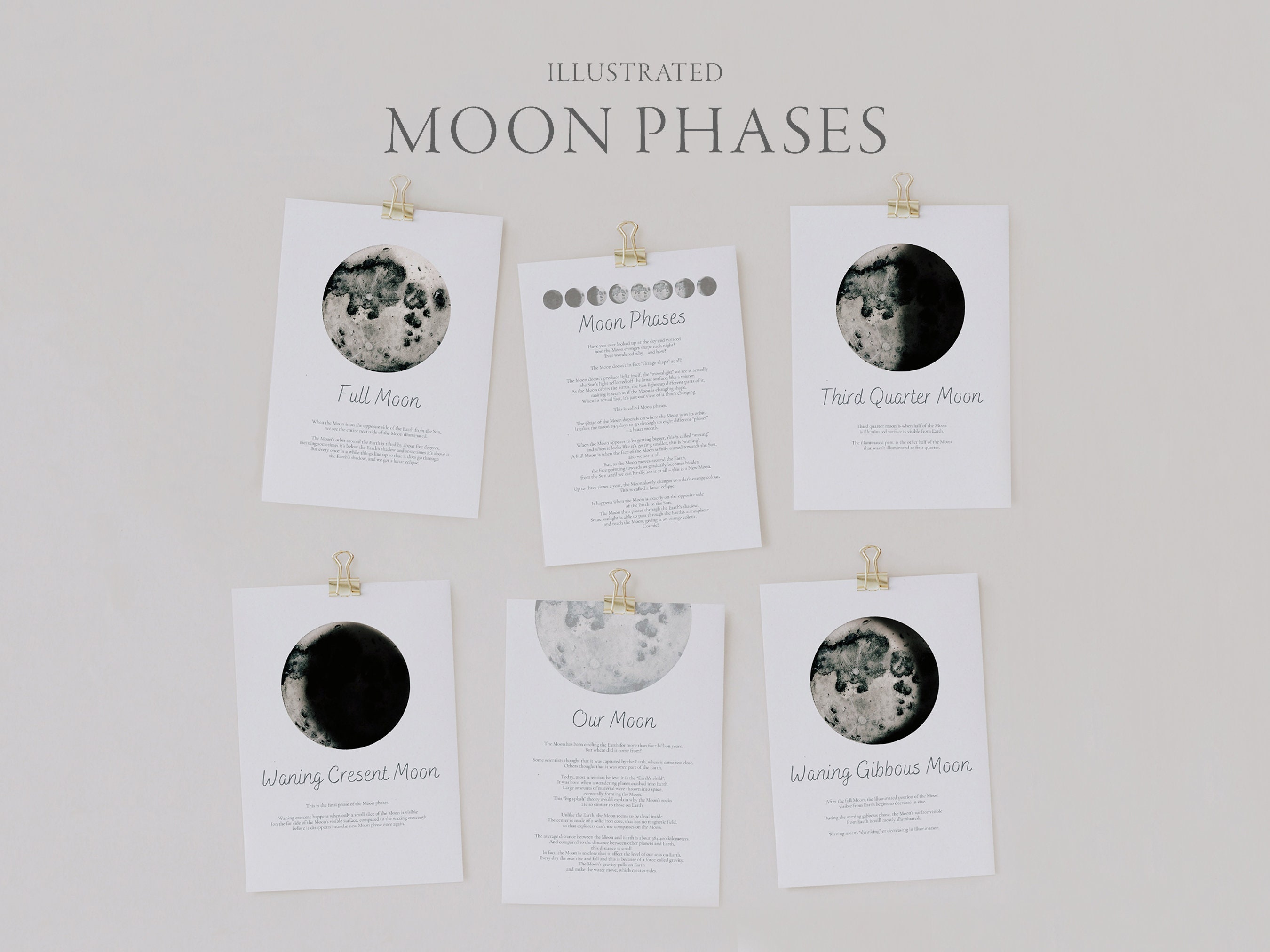 Moon Phases Flash Cards - Lunar Phases - PDF - DIGITAL - Moon Facts ...