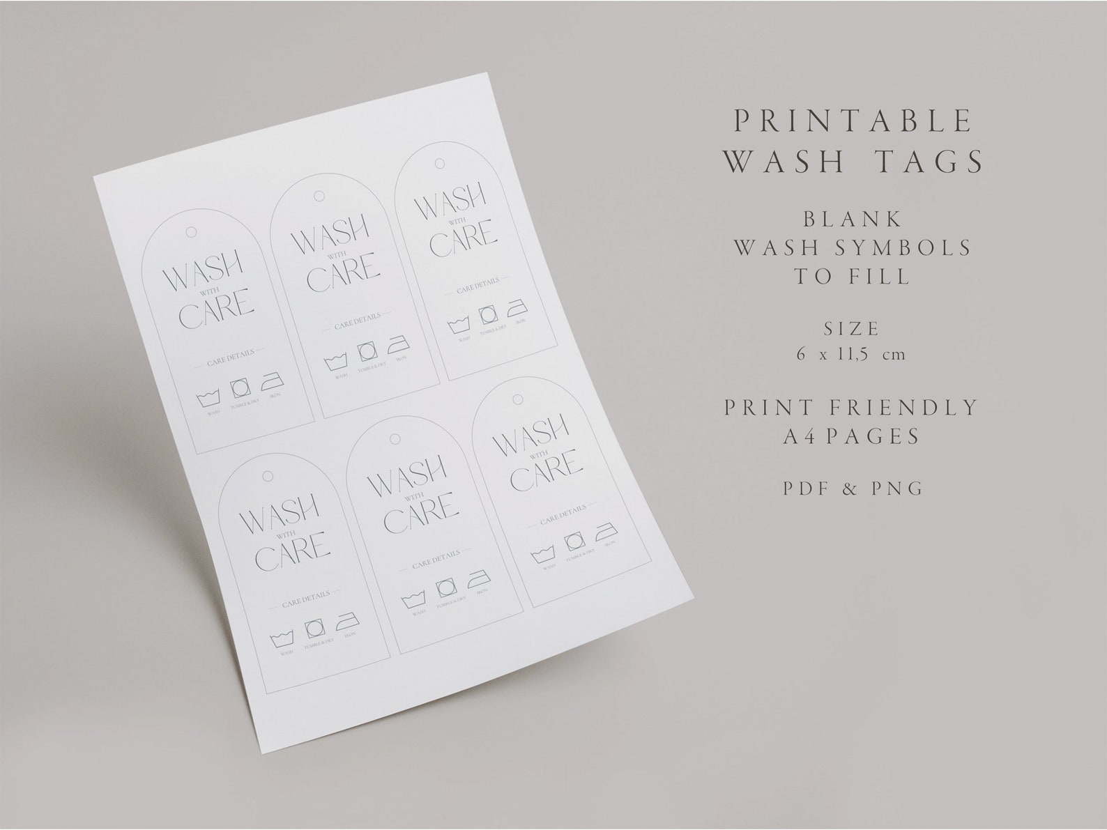 Printable Wash Care Detail Tag - Handmade Care Tag Template, PDF Label ...