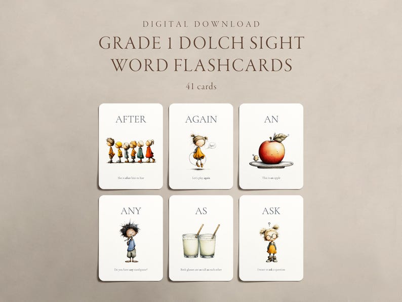 Grade 1 Sight Word Flashcards: Dolch List, Printable (digital Download ...