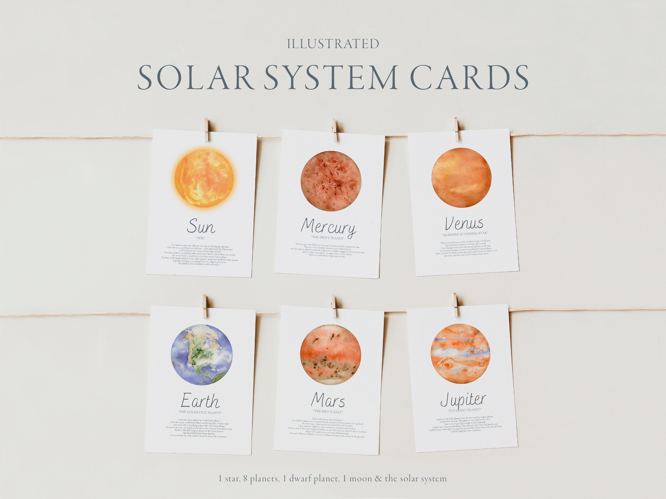 Illustrated Solar System Flash Cards - Solar System Cards - Homeschool ...