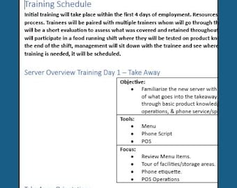 Restaurant Server/ FOH Training Manual Schedule & Outline Template - Etsy