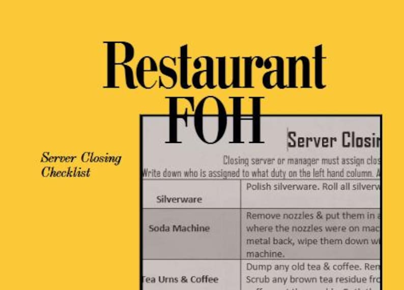 Restaurant Front of House Server Sidework Checklist Template (CLOSING ...