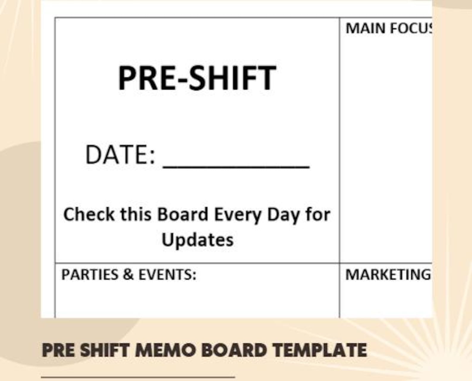 Pre Shift Memo Board Template (restaurant Management) - Etsy