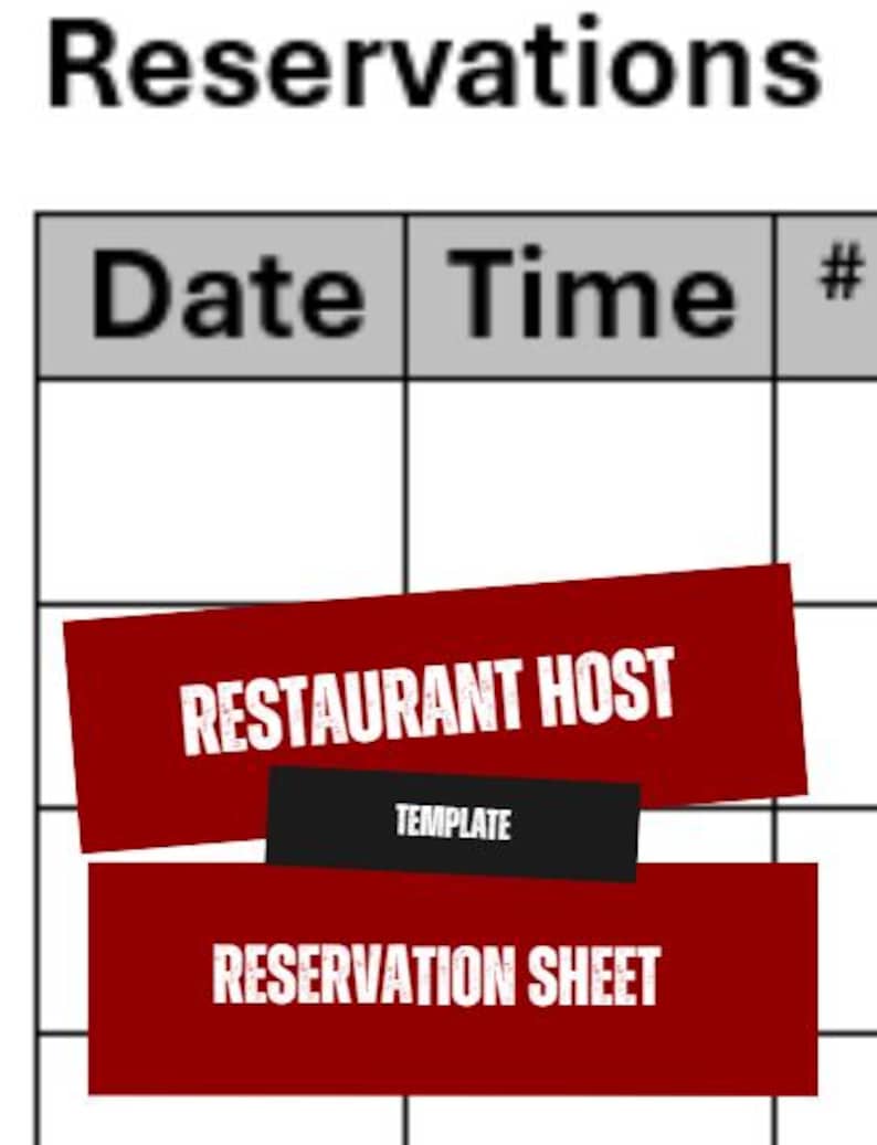 Restaurant Host Reservation Sheet Template - Etsy