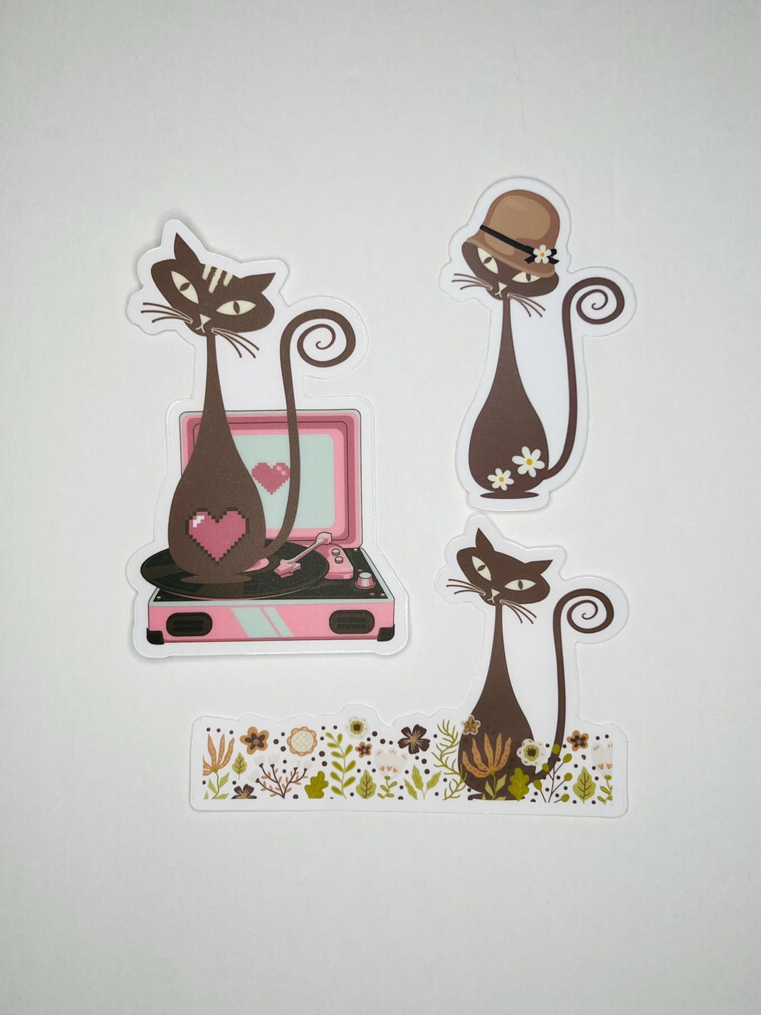 Brown Retro Atomic Cat Sticker Set of 3 | Mid Century Modern Cat ...