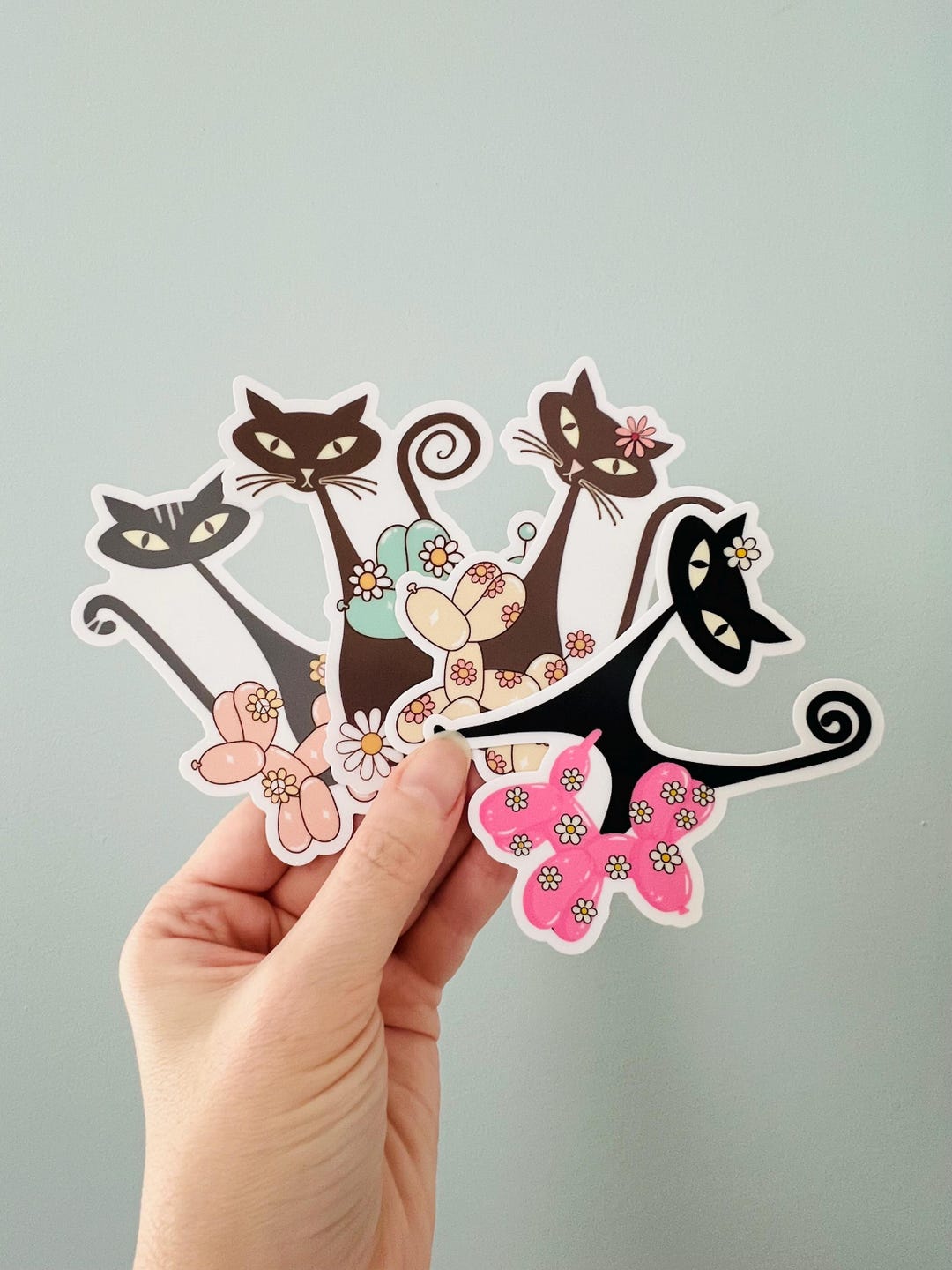 Set of 4 Retro Atomic Cat Stickers – Balloon Dog Vinyl Decals | Mid ...