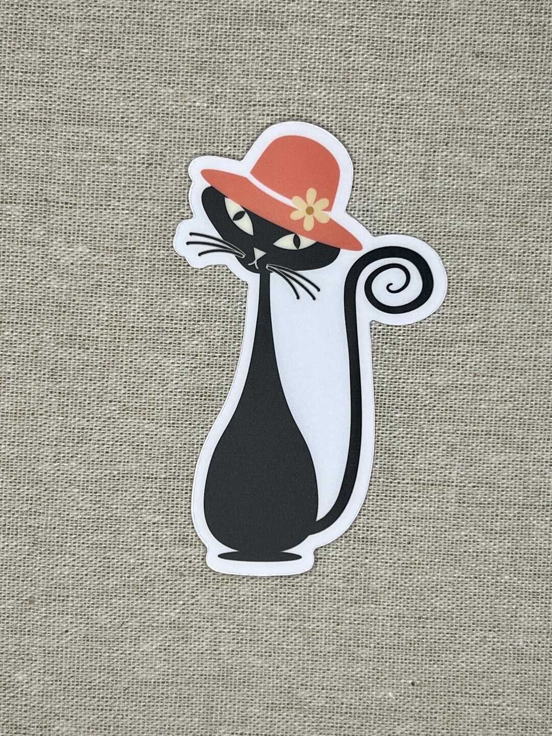 Atomic Cat Sticker, Black Cats Stickers, Cat in a Hat, Vinyl Decal, Mid ...