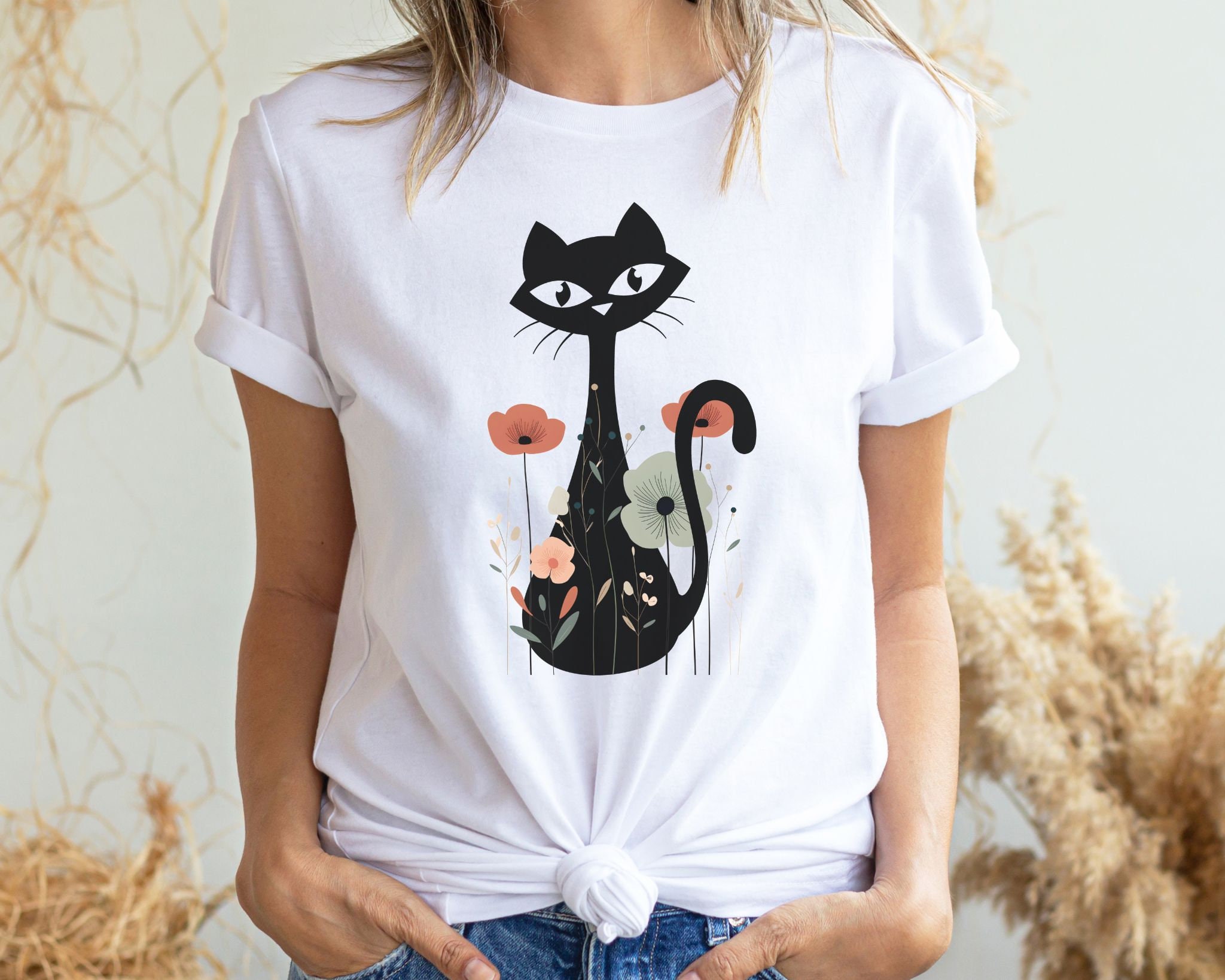Floral Atomic Cat Shirt, Mid Century Cats, MCM Cats Tshirt, Crazy Cat ...