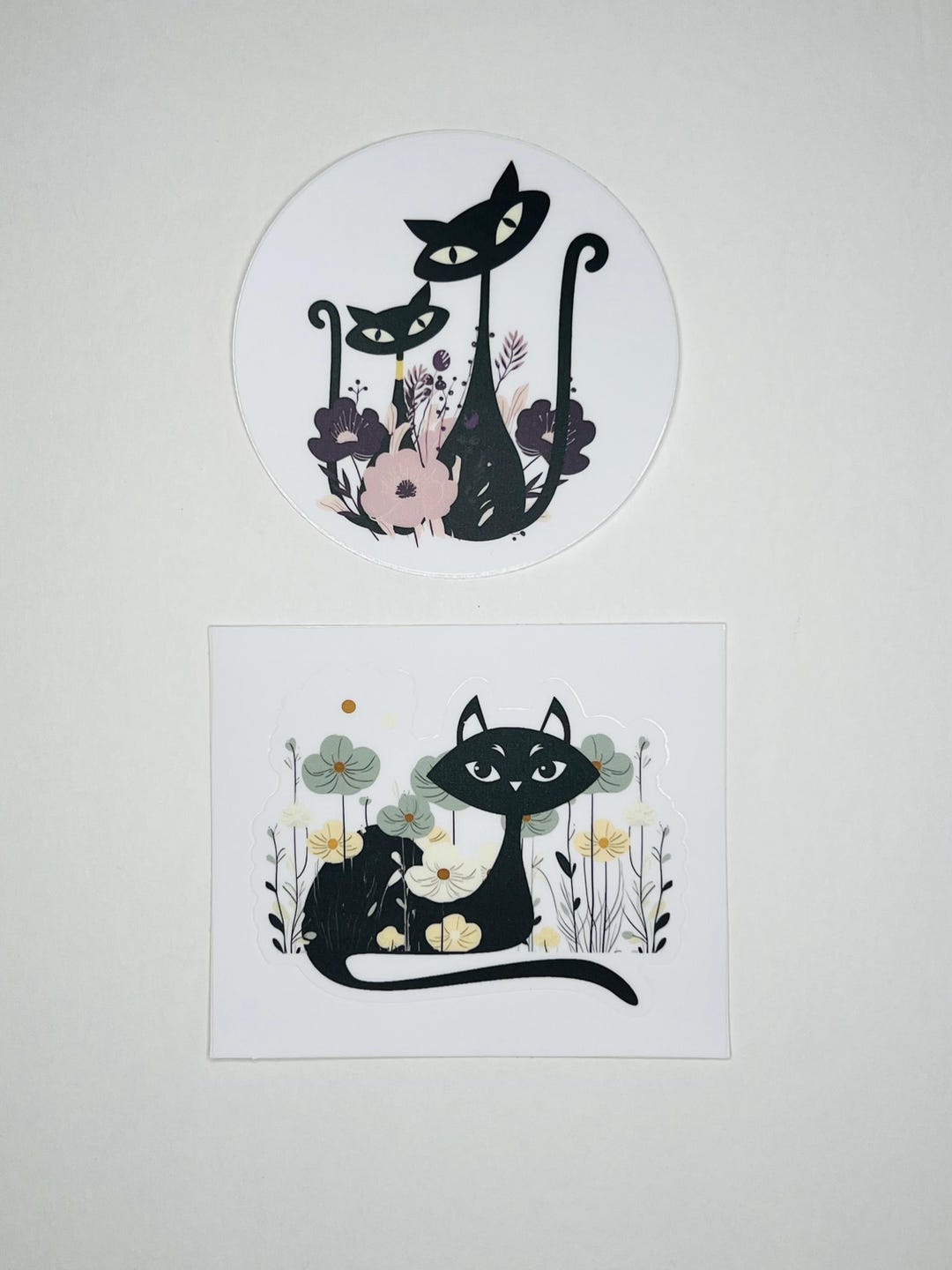 Black Retro Atomic Cat Sticker Set of 2 | Mid Century Modern Cat ...