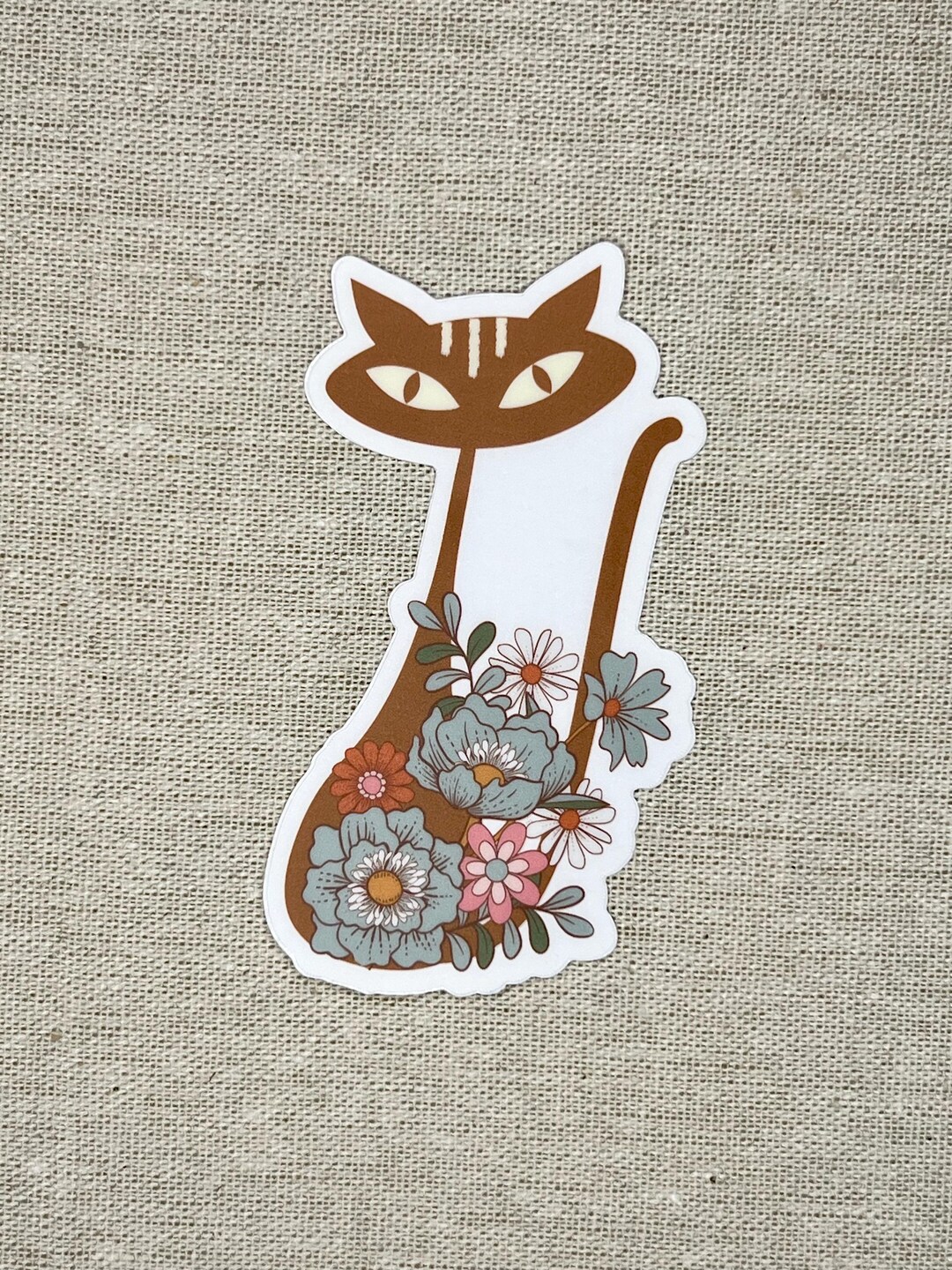 Atomic Cat Sticker, Orange Tabby Cats Stickers, Vinyl Decal, Mid ...