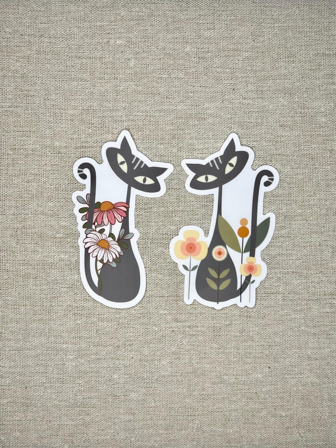 Floral Atomic Cat Sticker Set, Mid Century Cats, MCM Cats Sticker ...