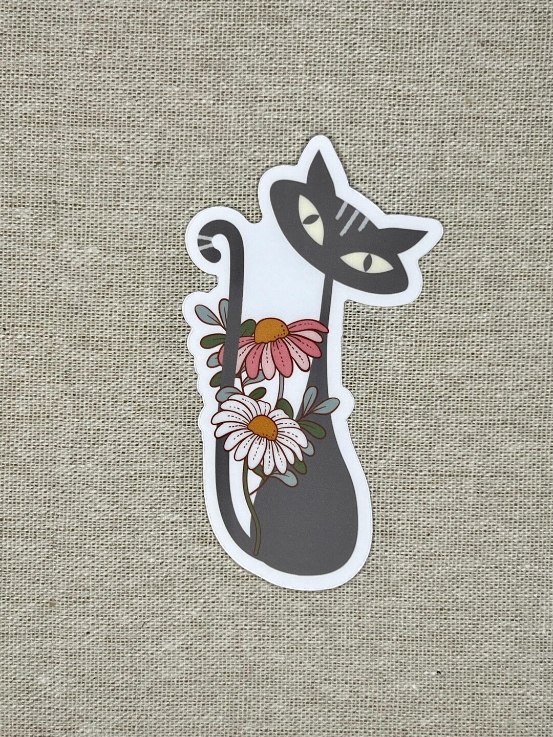 Atomic Cat Sticker, Gray Tabby Cats Stickers, Vinyl Decal, Mid Century ...