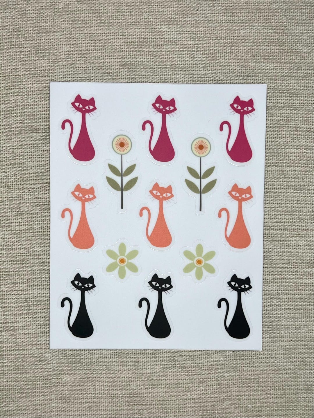 Mid Century Modern Black Cat Sticker Sheet – Retro Atomic Cat Stickers ...
