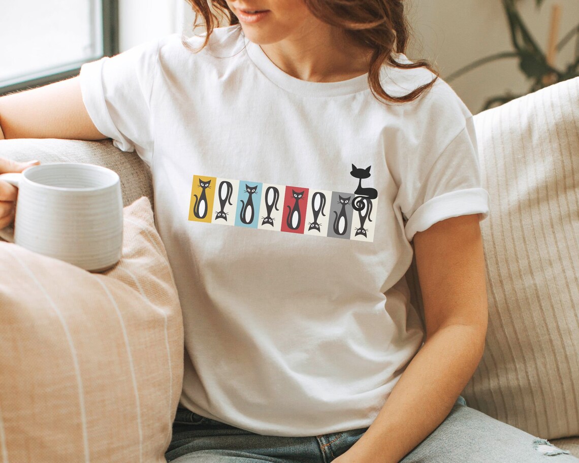 Cute Retro Cat Shirt, Vintage Cats Tshirt, MCM Cats, Atomic Cats Shirt ...