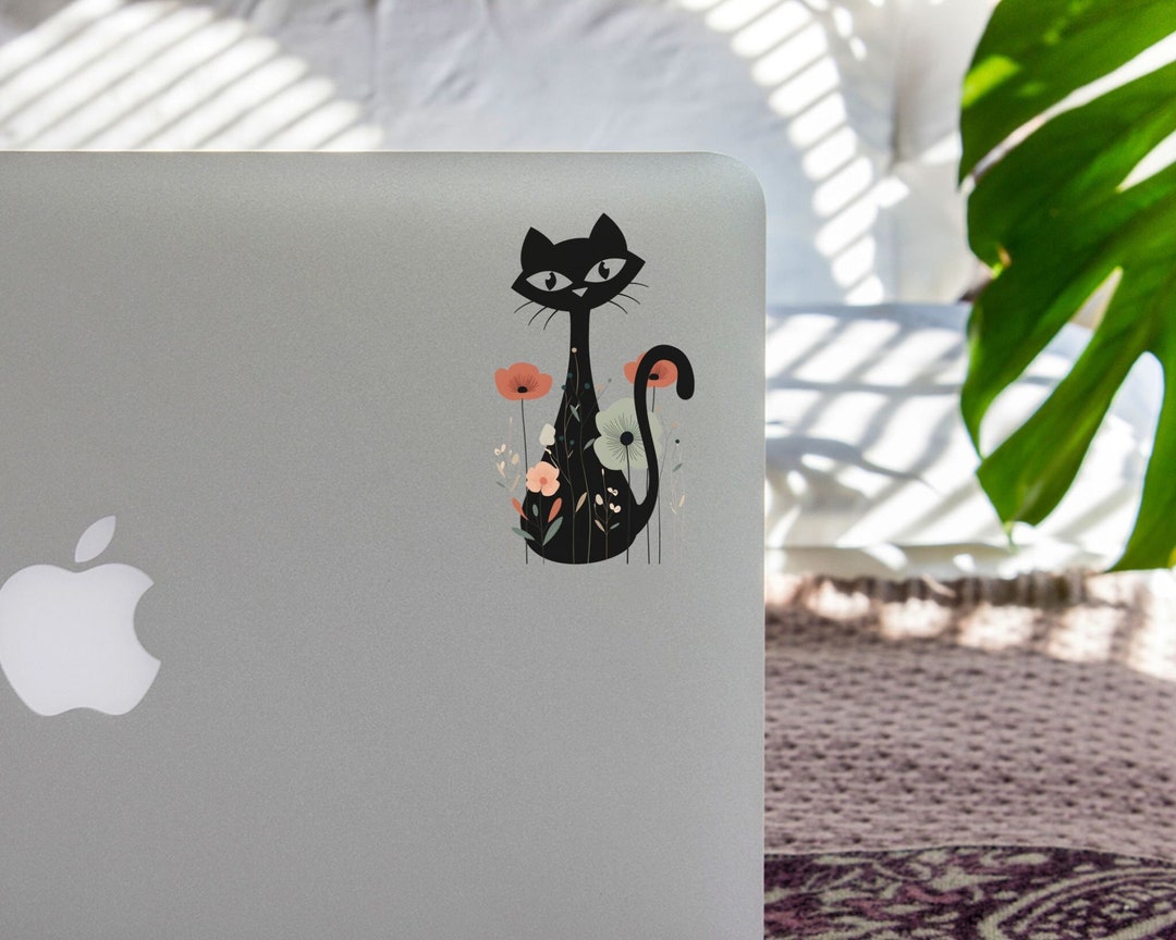 Floral Atomic Cat Sticker, Mid Century Cats, MCM Cats Sticker, Crazy ...