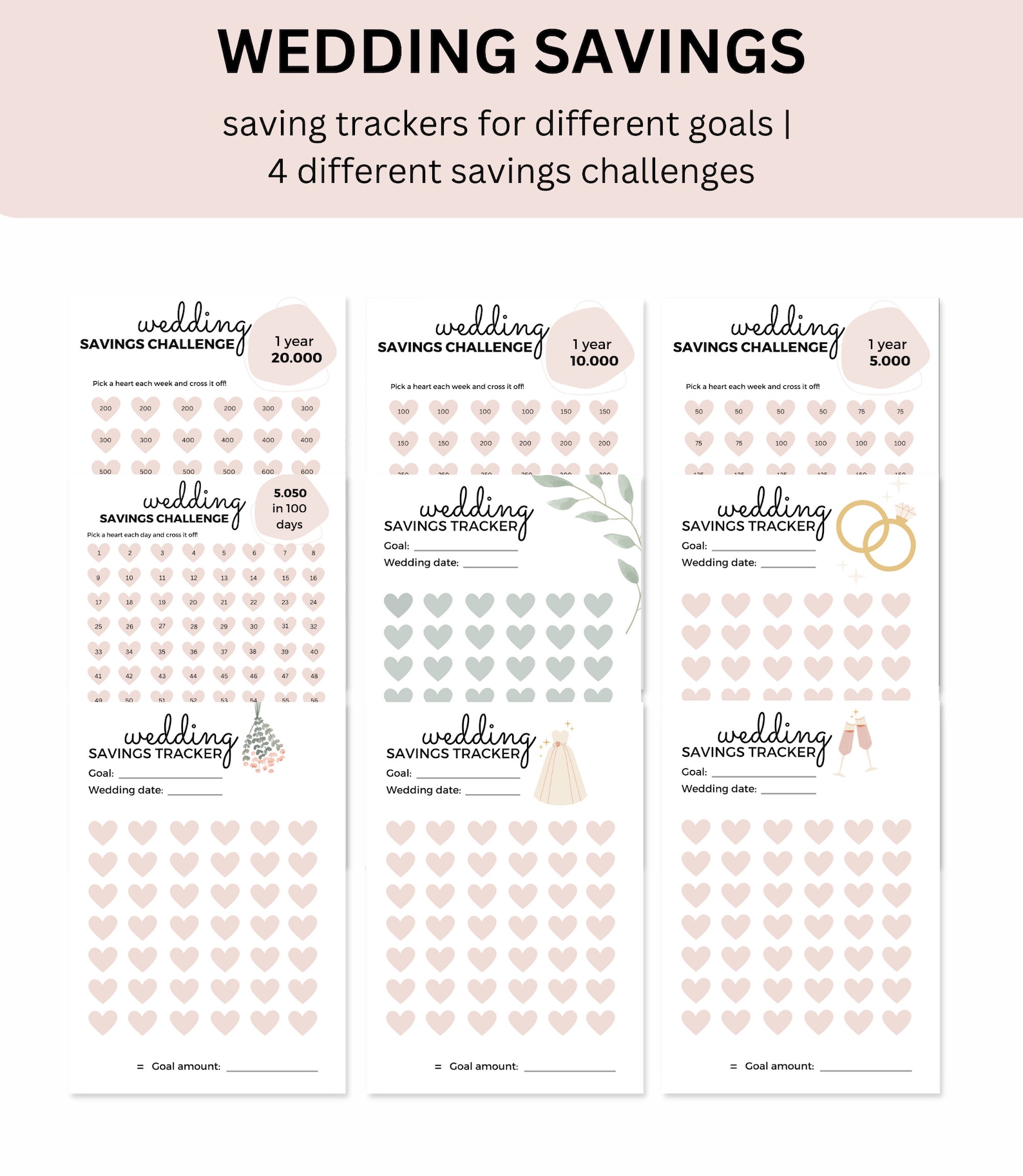 Wedding Savings Challenge Printable, Wedding Savings Tracker Bundle ...
