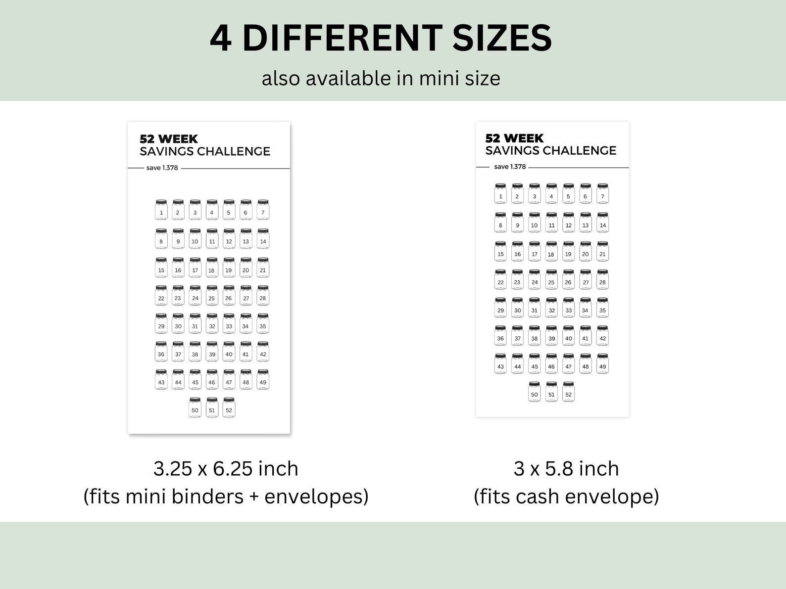 52 Week Savings Challenge Printable | for Binder, Envelope or Letter/a4 ...