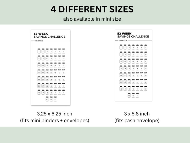 52 Week Savings Challenge Printable | for Binder, Envelope or Letter/a4 ...