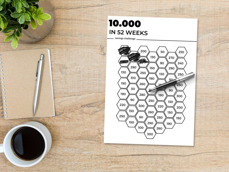 12 Month Savings Challenge Printable | Save 10K in 52 Weeks | Saving ...