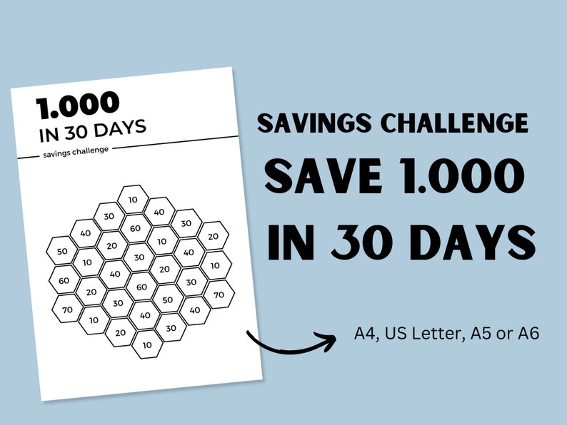 Savings Challenge Printable Money Challenge Save 1.000 in 30 Days Money ...