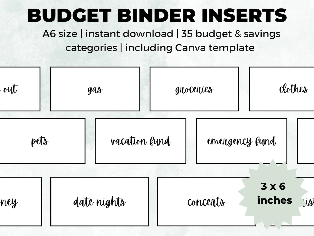 Budget Binder Inserts for Cash Stuffing | Fits A6 Cash Envelopes | 35 ...