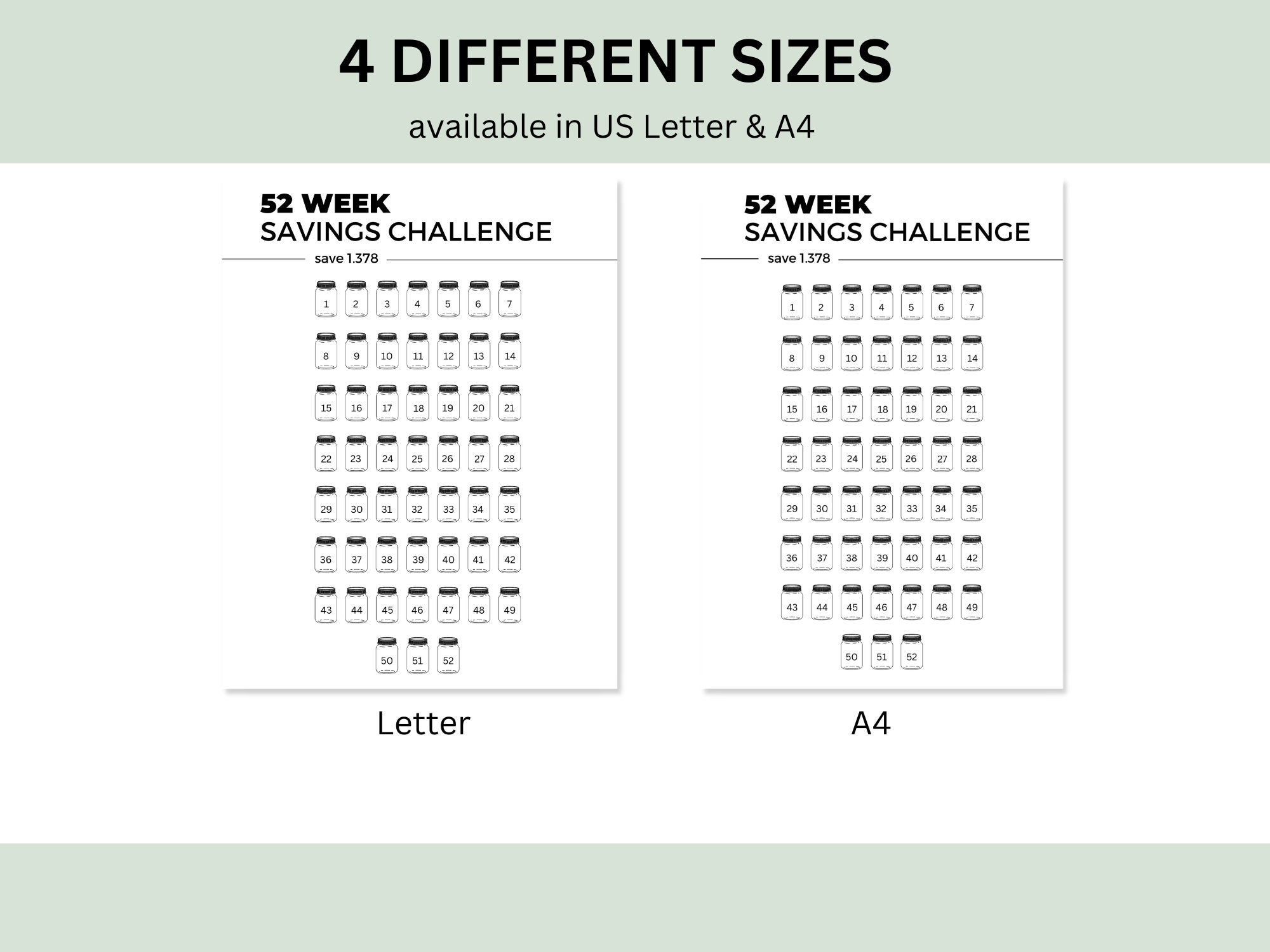 52 Week Savings Challenge Printable | for Binder, Envelope or Letter/a4 ...