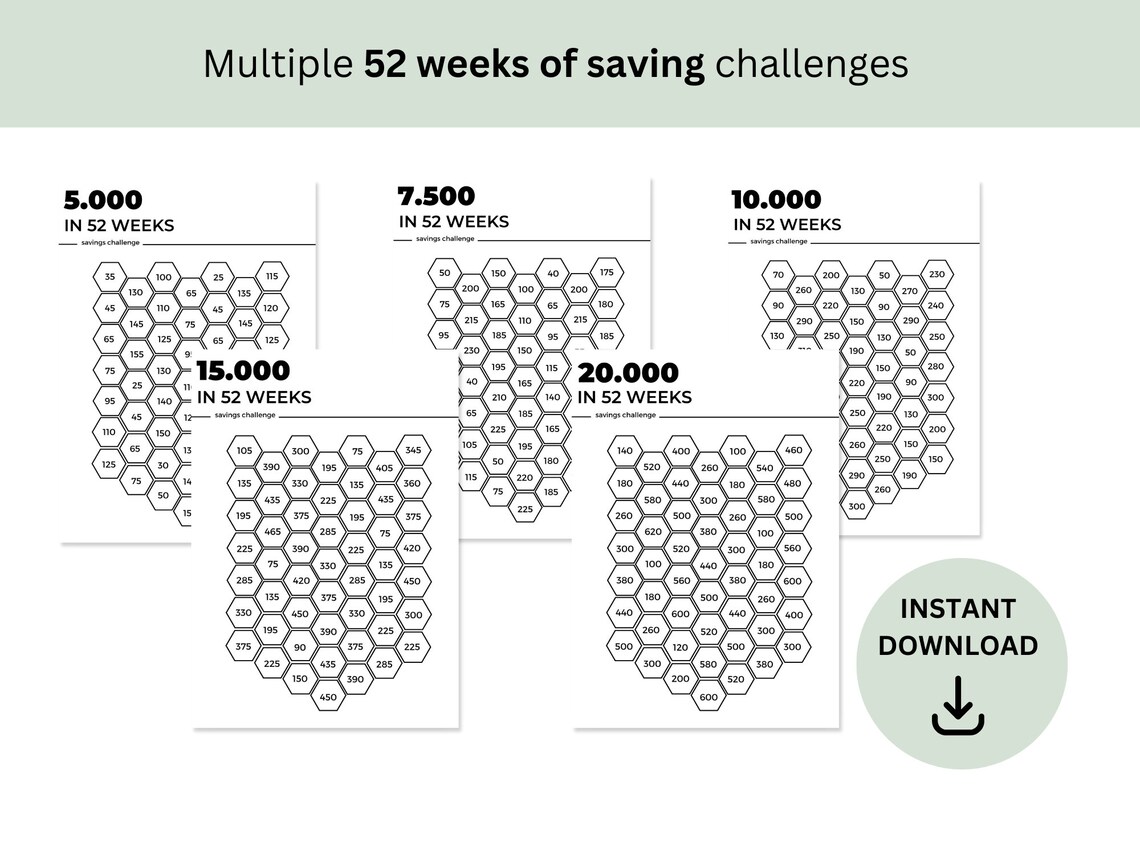 Savings Challenge Printable Savings Challenge Bundle 20 Different ...